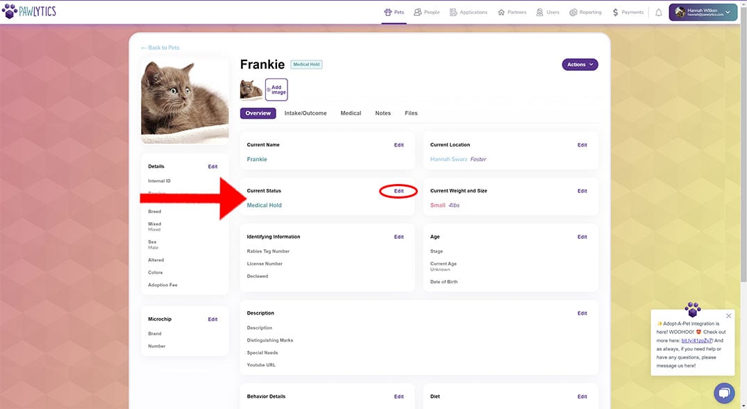 How to Edit Pet Status